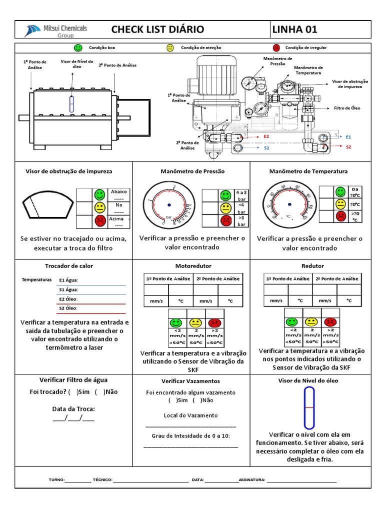 Check List Diario - Lubrificação L1 | PDF | Temperatura | Química