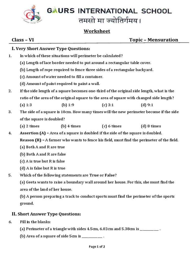 Mensuration Worksheet | PDF | Area | Rectangle