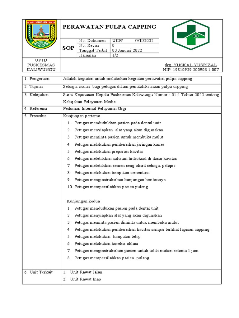 SOP Perawatan Pulpa Capping | PDF
