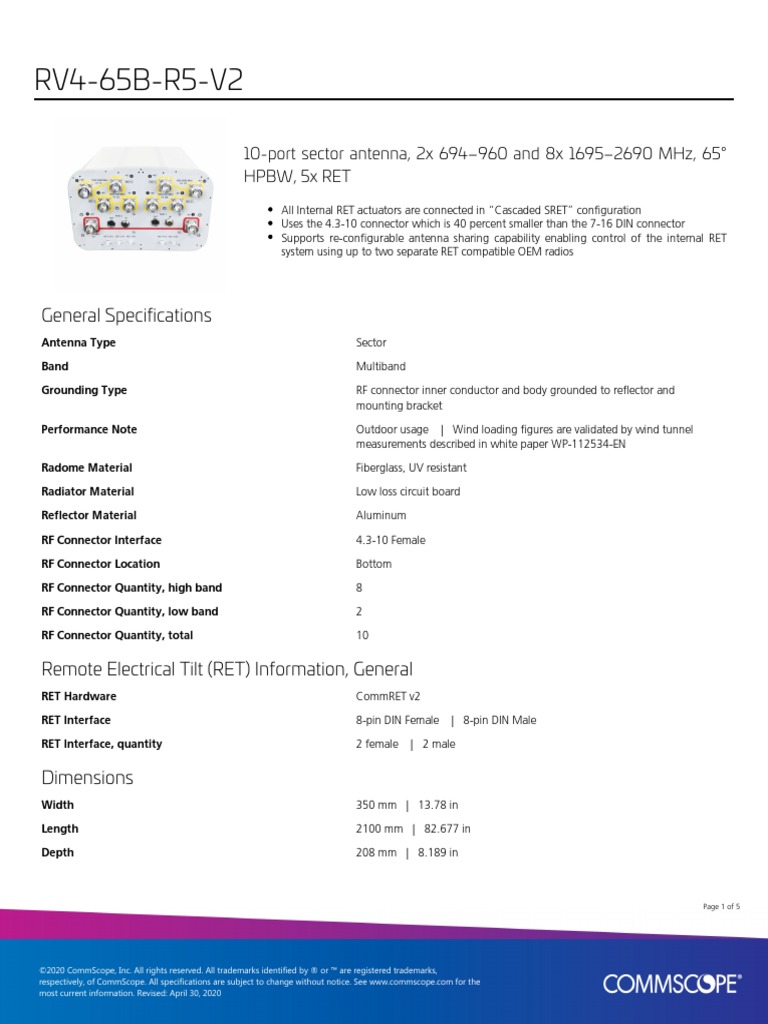 RV4 65B R5 V2 Product Specification | PDF | Antenna (Radio) | Decibel