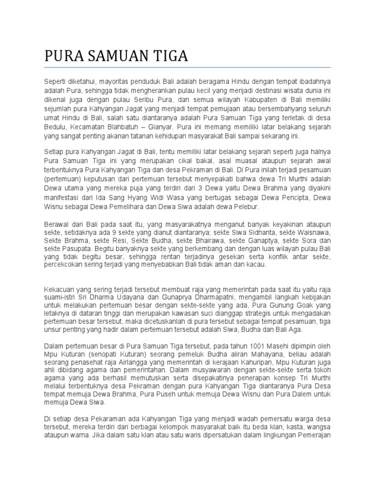 Sejarah dan Tradisi Pura Samuan Tiga | PDF | Agama & Spiritualitas