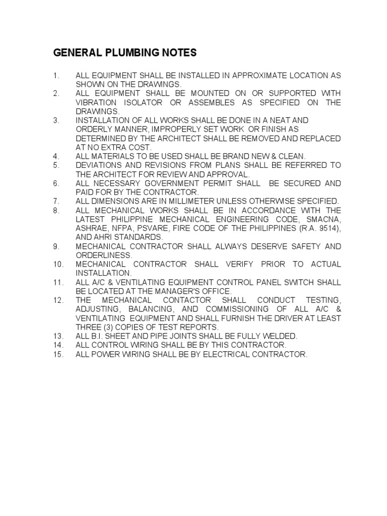General Plumbing Notes | PDF