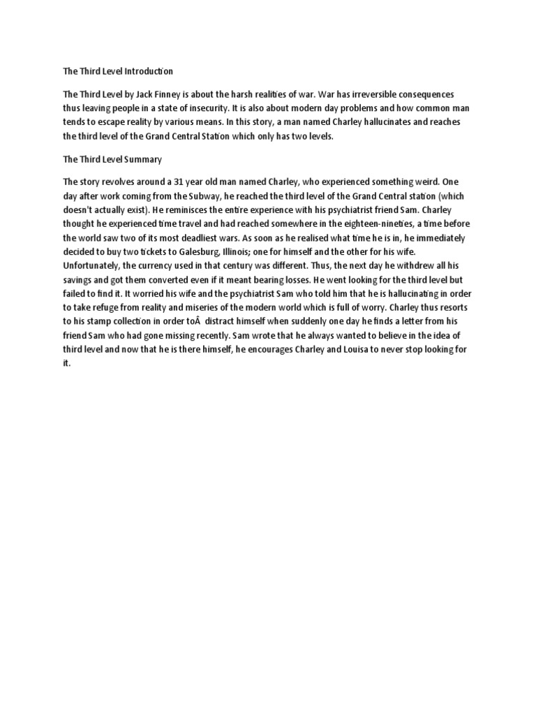 Summary of The Third Level by Jack Finney | PDF | Mystery, Thriller ...