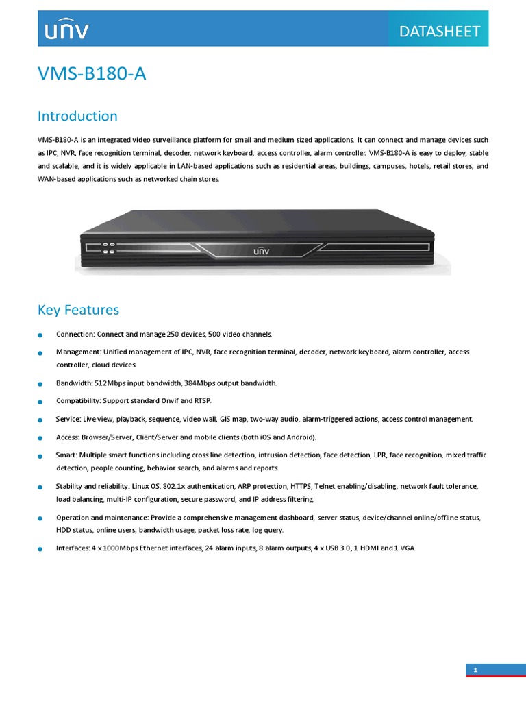 UNV 【Datasheet】VMS-B180-A Datasheet - V1.3-EN | PDF | Computer Network ...