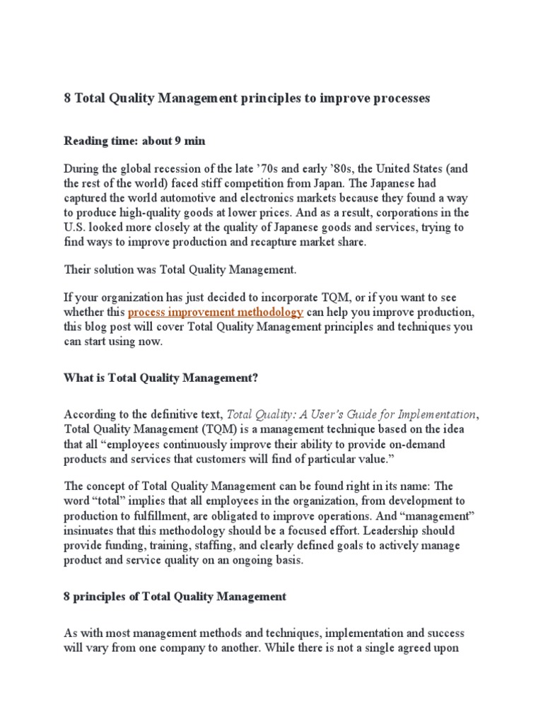 8 Total Quality Management Principles To Improve Processes | PDF ...