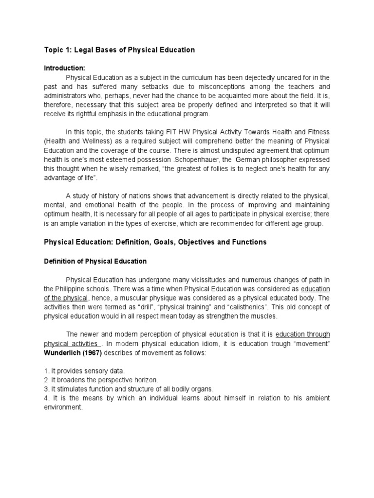 Physical Education - Definition | PDF | Physical Education | Physical ...