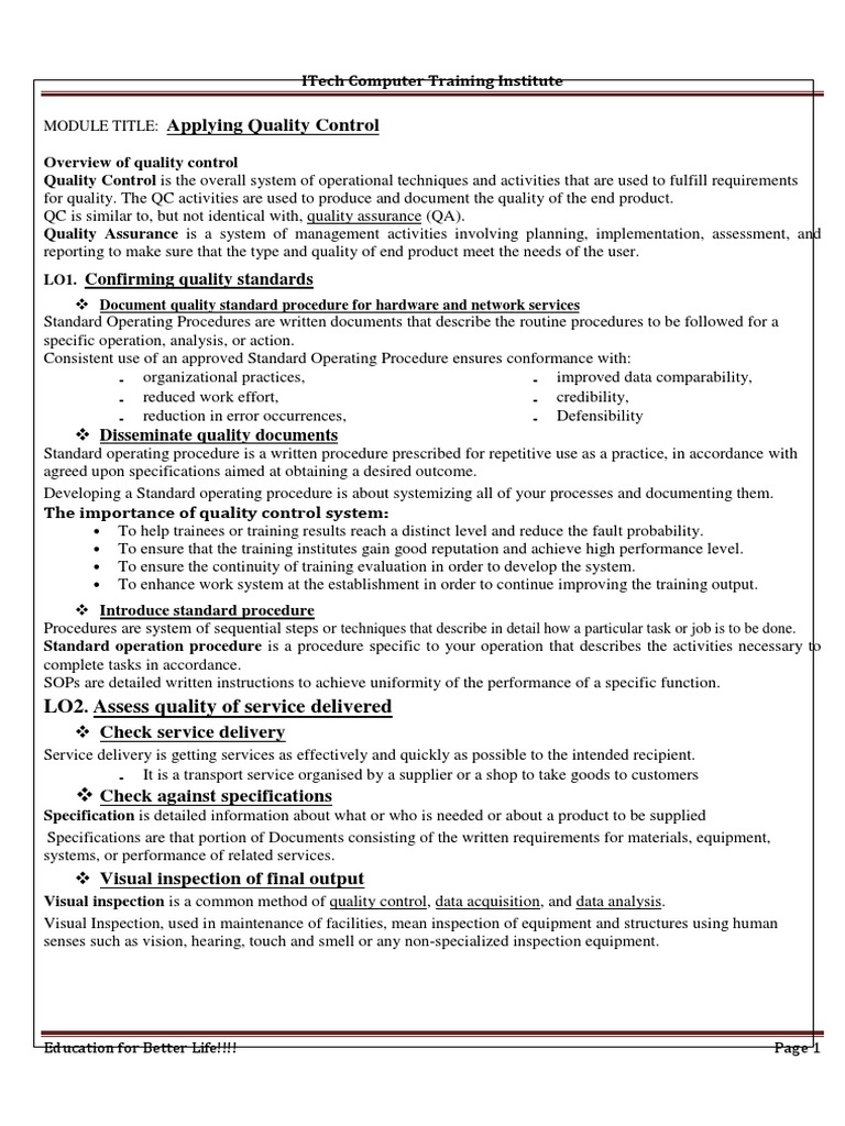 Quality Control Training Guide | PDF | Table (Database) | Relational ...