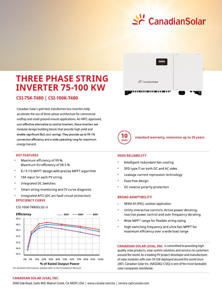 Canadian-Solar Datasheet Inverter 3ph 75-100K | PDF | Electrical Engineering | Electric Power