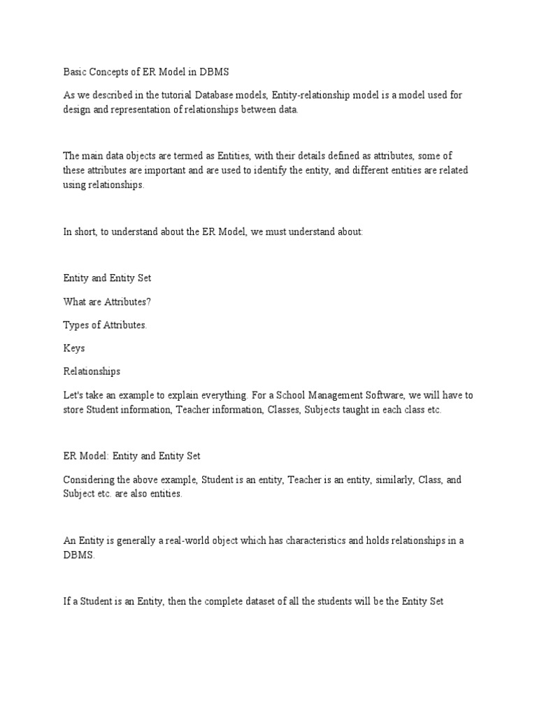 Basic Concepts of ER Model in DBMS | PDF | Databases | Computer Data