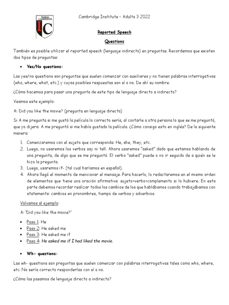 Reported Speech Explanation - Questions, Commands and Requests | PDF ...
