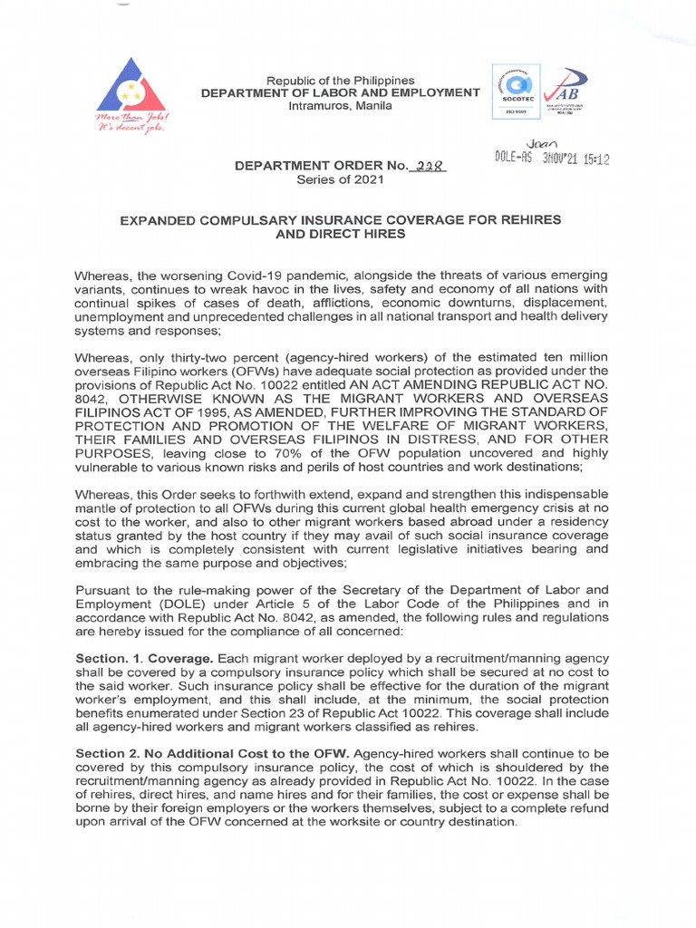 DO 228 21 Expanded Compulsory Insurance Coverage For Rehires and Direct ...