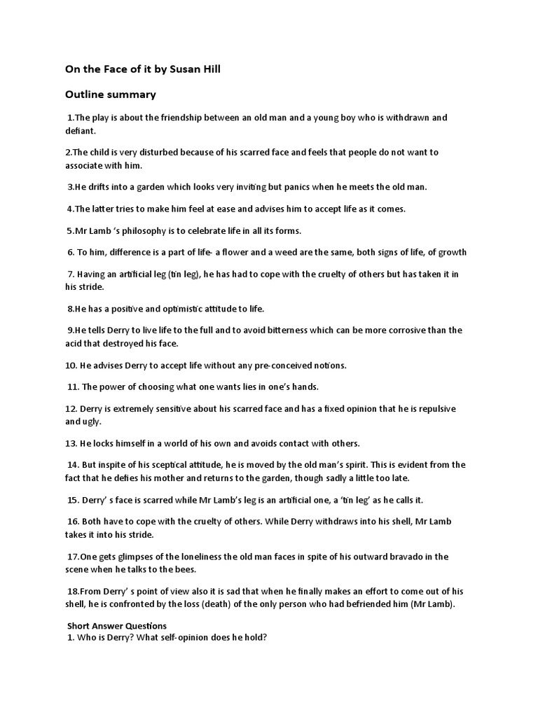 On The Face of It by Susan Hill | PDF | Behavioural Sciences ...