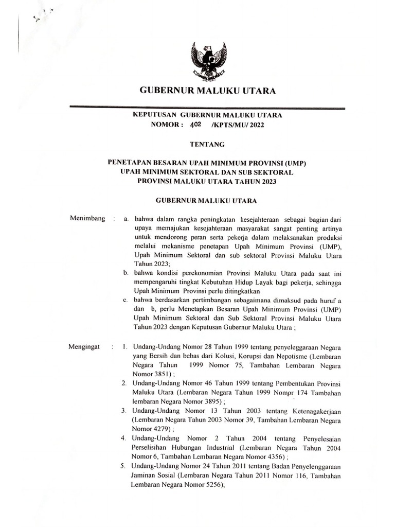 SK Ump Tahun 2023 Maluku | PDF