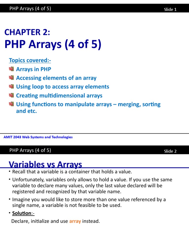 Chapter 2 4 Php Arrays Pdf Php Variable Computer Science