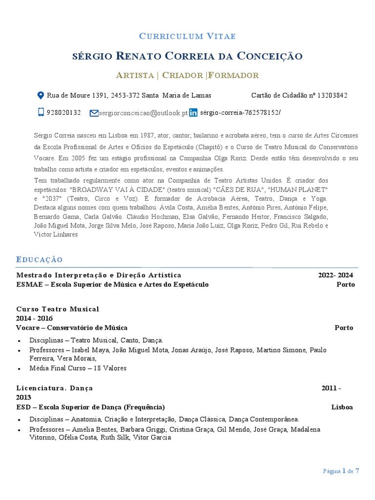 CV - Sérgio Correia - Cópia | PDF | Teatro | Lisboa