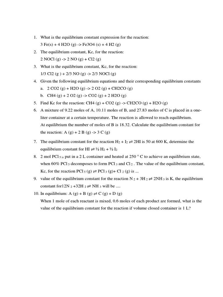 Equilibrium Worksheet Tb Pdf