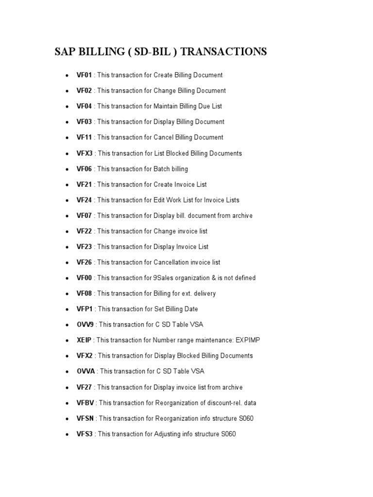 Sap Sales Transaction Codes Pdf