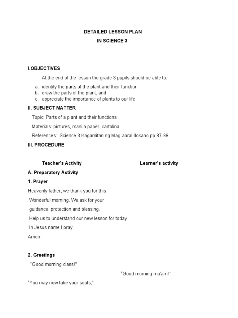 Grade 3 Lesson Plan: Plant Parts | PDF | Root | Plants