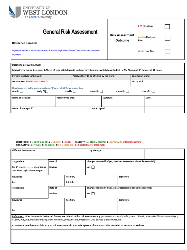 Ha My Risk Assessment Form | PDF | Risk | Risk Assessment