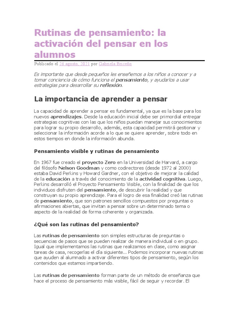 02 Rutinas de Pensamiento | PDF | Pensamiento | Aprendizaje