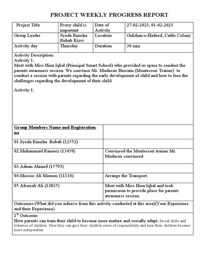 Project Weekly Progress Report | PDF