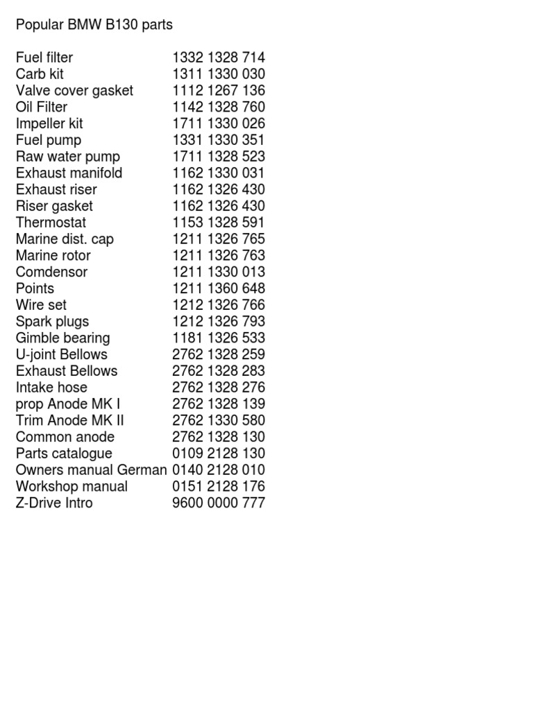BMW B130 Parts List | PDF