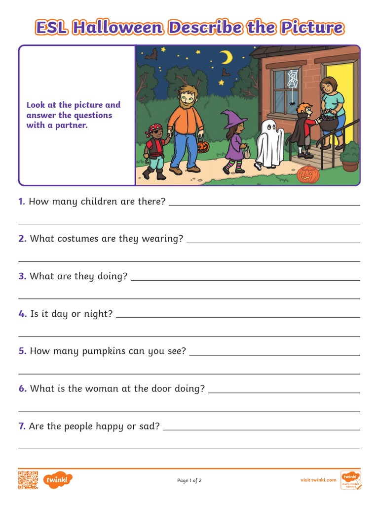 Halloween Picture Description Activity | PDF | English As A Second Or ...