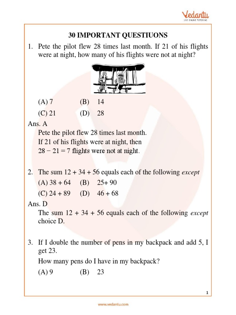 IMO Maths Important Questions For Class 5 | PDF | Arithmetic | Mathematics