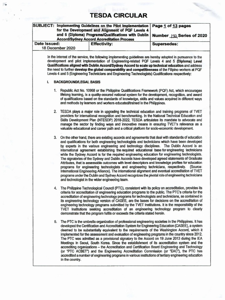 TESDA Circular No. 150-2020 | PDF | Engineering | Academic Degree
