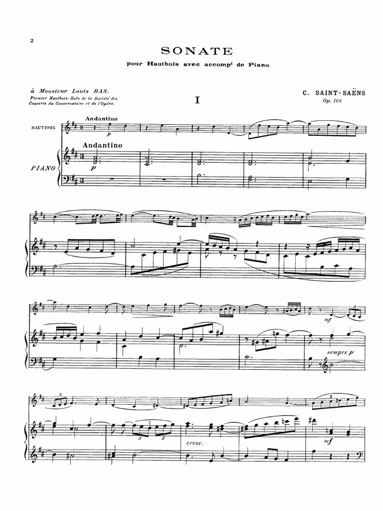 Saint Saens-Oboe Sonata (Piano) | PDF