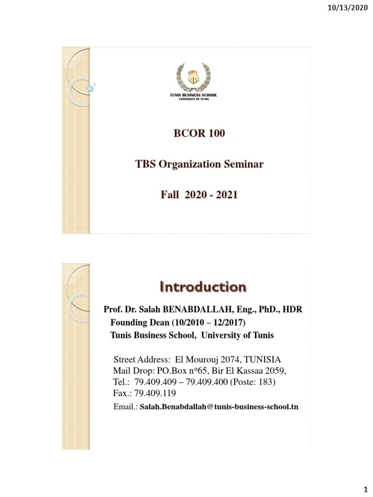 TBS Organization Seminar Overview | PDF | Tunisia | Bachelor's Degree