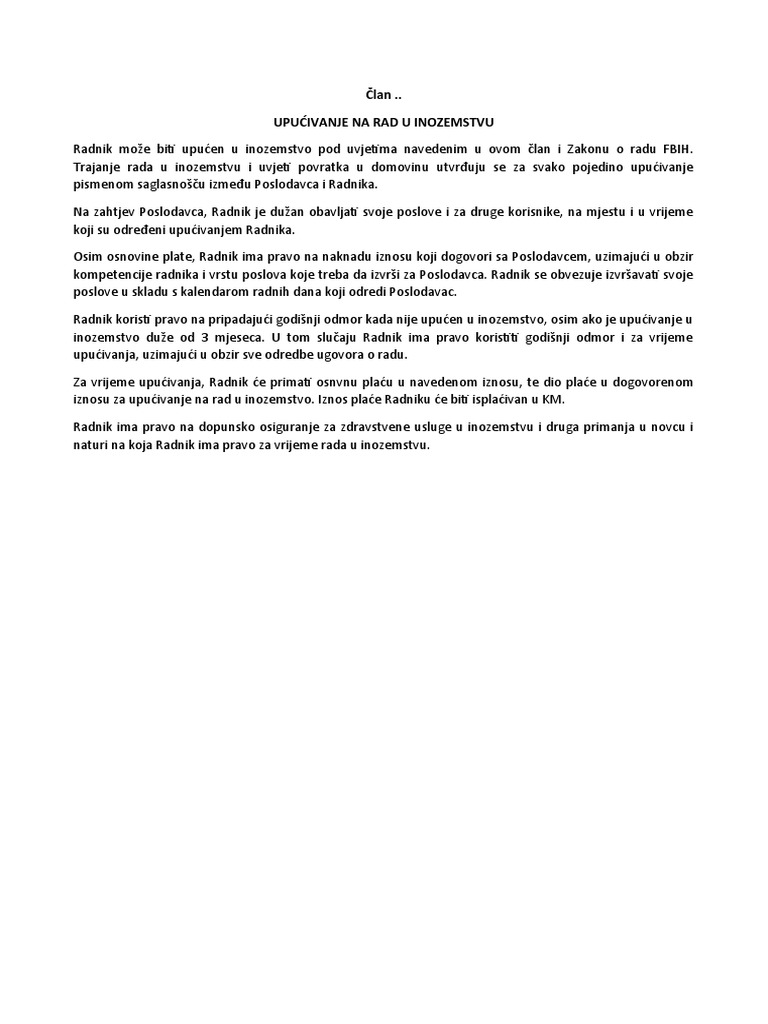 Upućivanje Na Radu U Inozemstvo | PDF