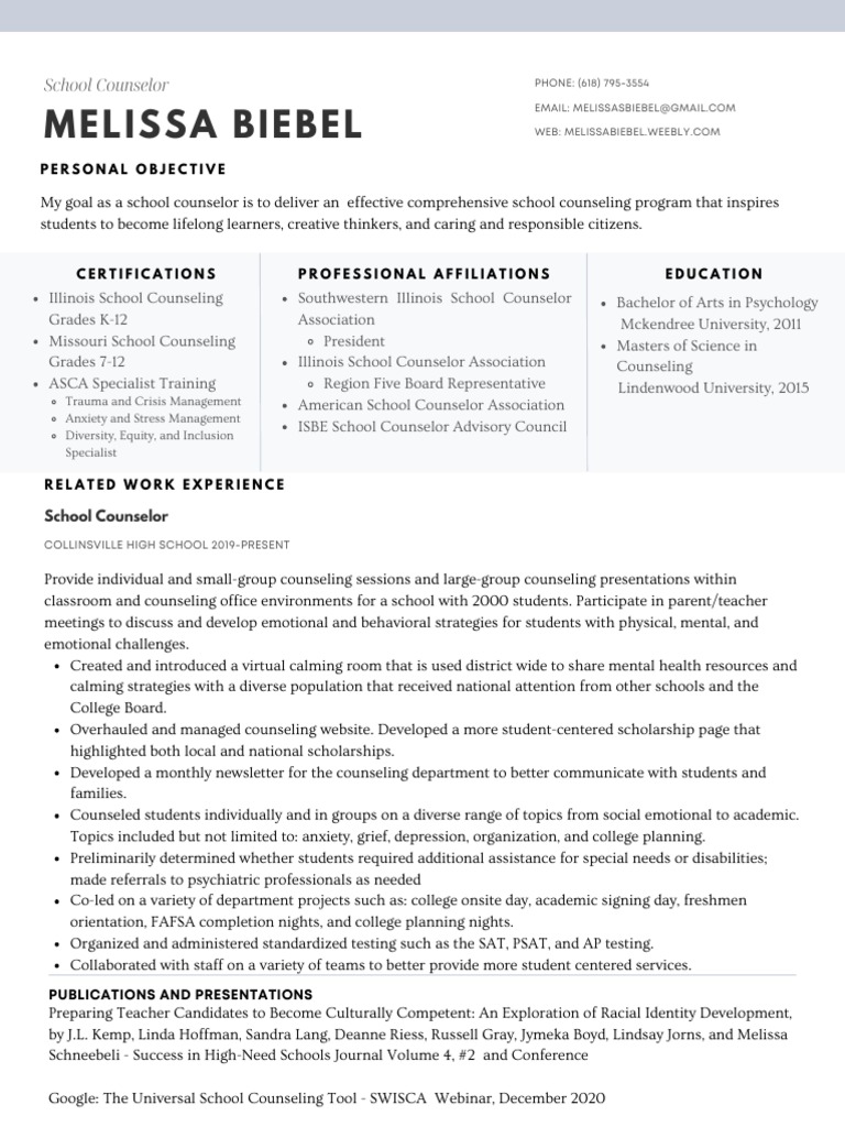 Melissa Biebel Resume | PDF | School Counselor | Cognitive Science