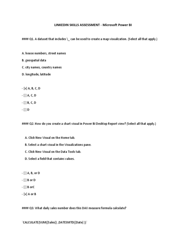 LINKEDIN SKILLS ASSESSMENT-Power Bi - Github | PDF | Databases ...