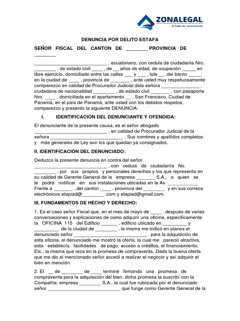 Denuncia Por Delito Estafa | PDF | Trucos de confianza | Ley común