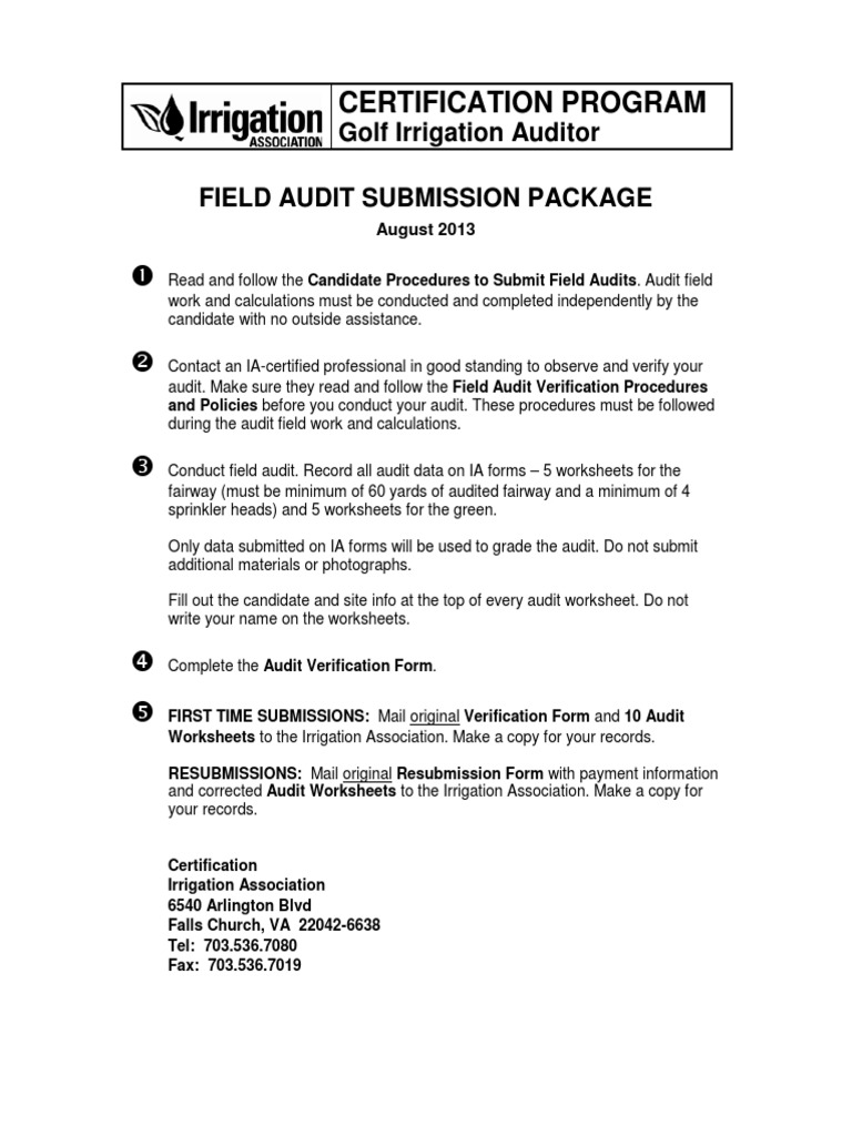 Golf Irrigation Auditor Field Audit Guide | PDF | Audit | Irrigation
