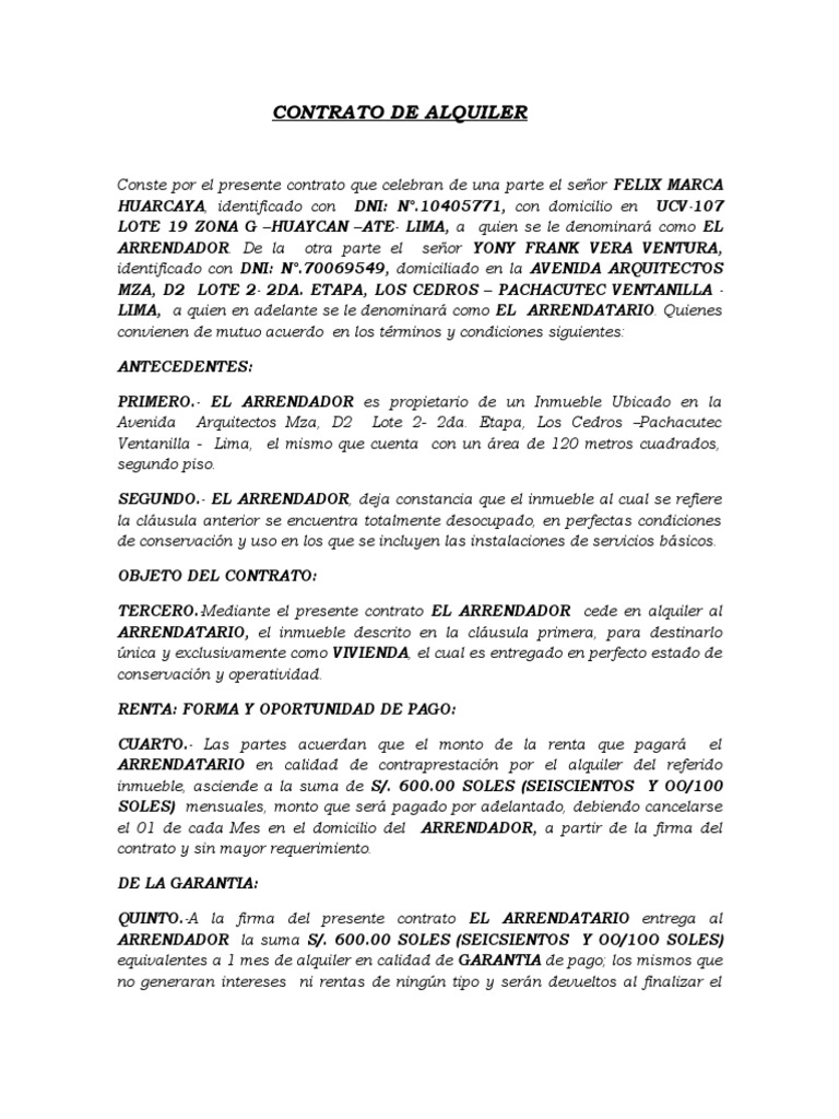 Contrato de Alquiler Con Clausula de Allanamiento | PDF | Derecho ...