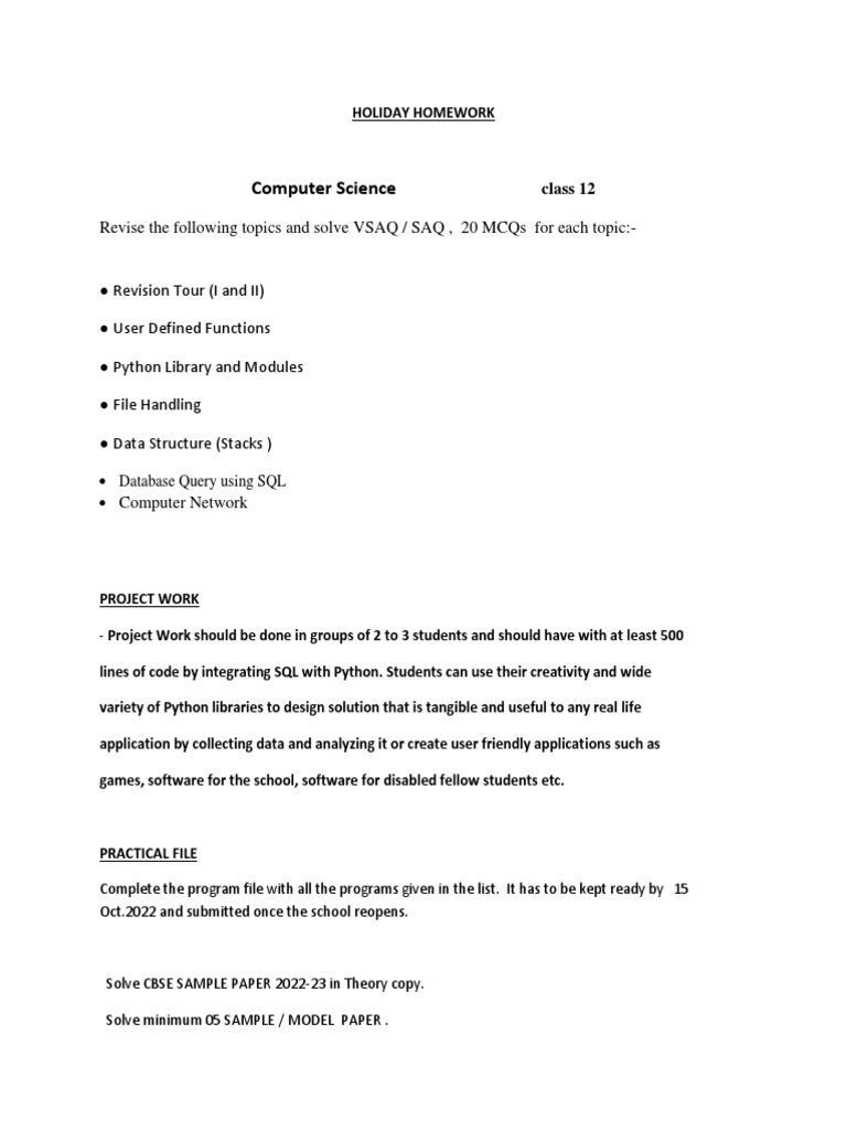 Preparing for the upcoming year: A comprehensive Computer Science homework assignment covering ...