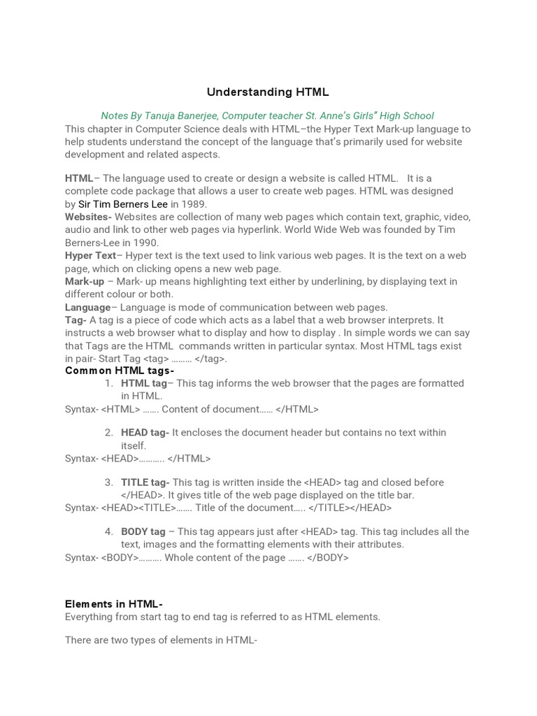 Understanding Html Pdf Html Element Hyperlink