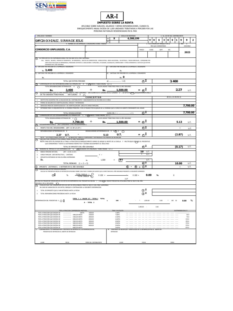 Planilla Ar-I Soraya Garcia | PDF | Sueldos y salarios | Impuestos