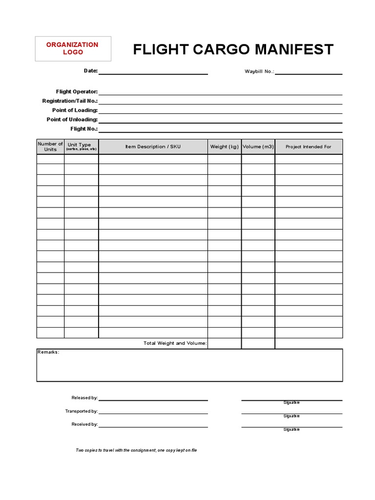 Flight Cargo Manifest Template | PDF