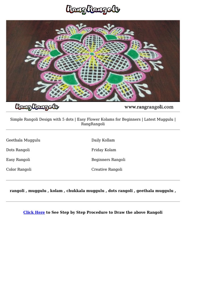 Easy 5 Dot Geethala Muggulu Rangoli Design | PDF | South India ...