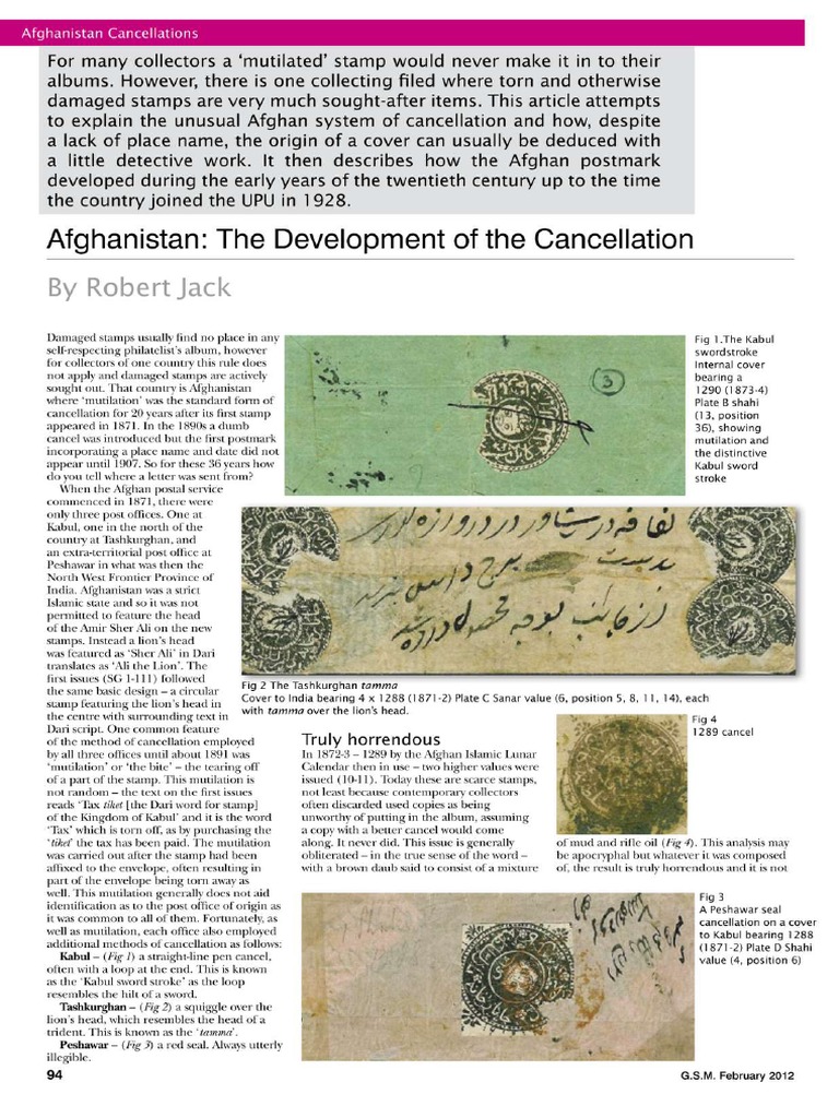 Afghanistan Stamp Cancellations History | PDF | Postage Stamp | Mail
