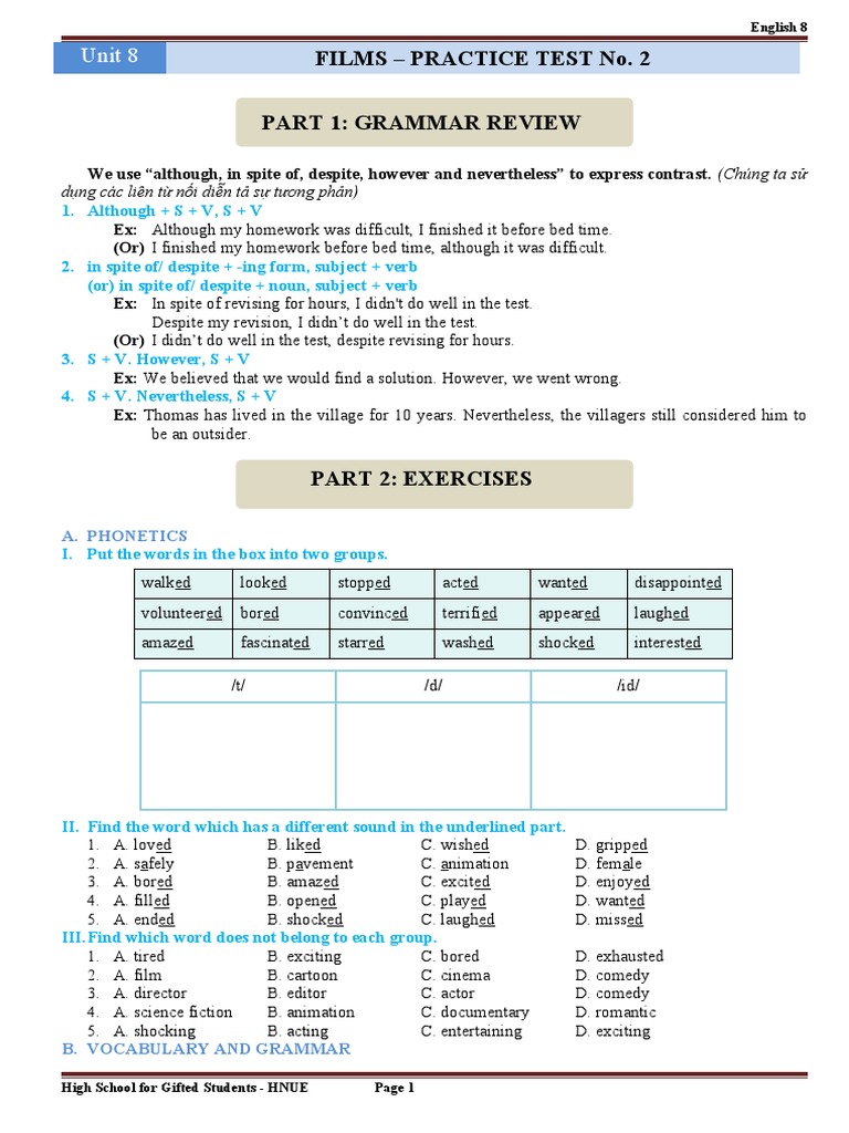 Unit 8 Films Practice Test No 2 Pdf