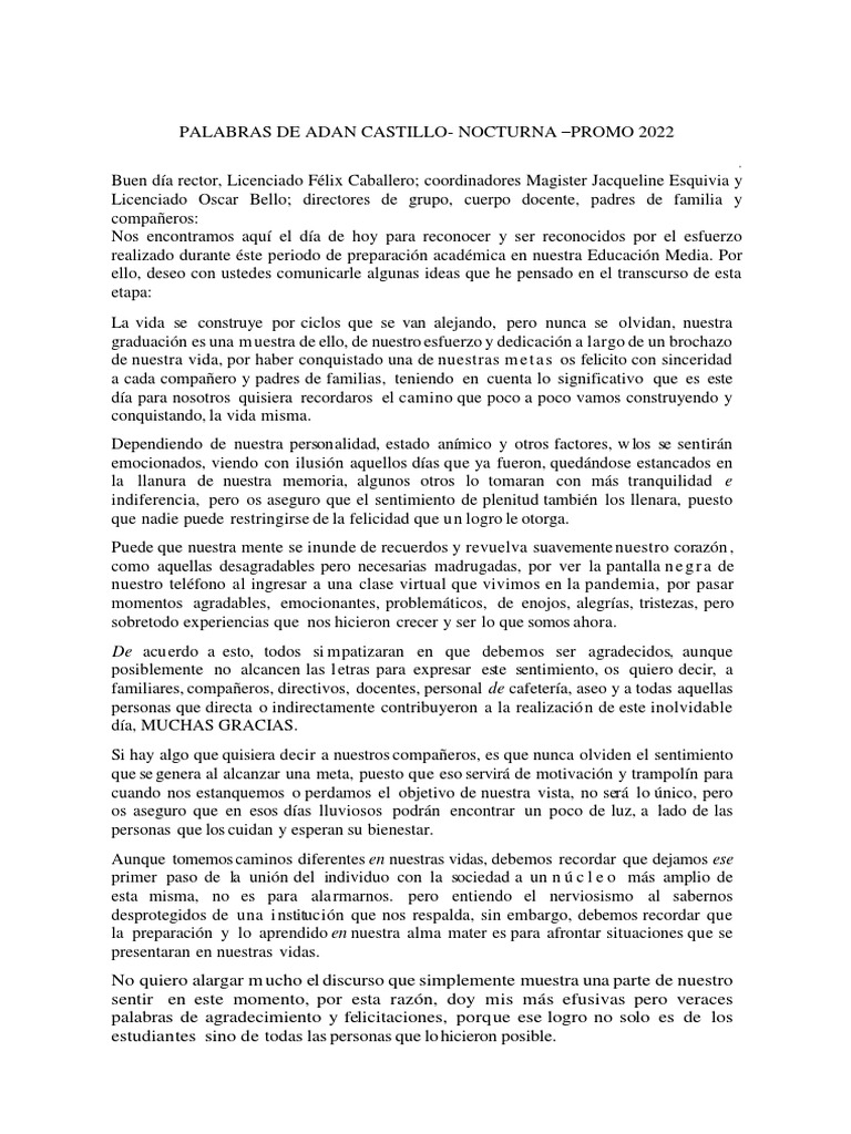 Palabras de Adan Castillo | PDF