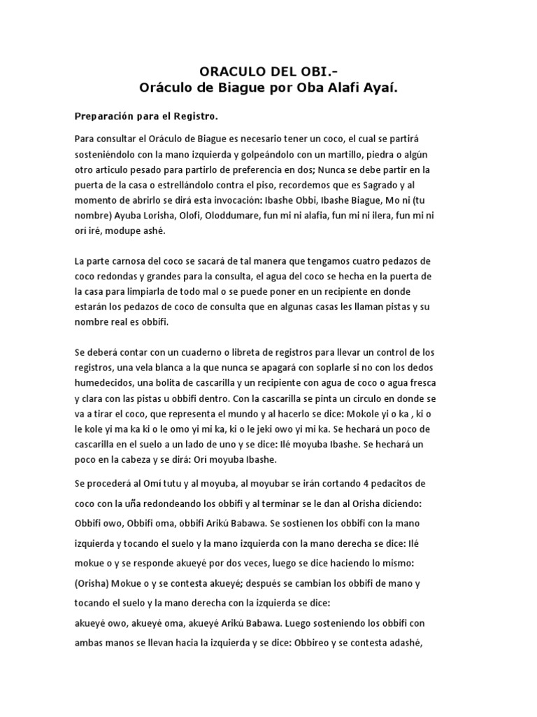 Oráculo del Coco en Santería | PDF | Religiones religiosas | Personajes ...