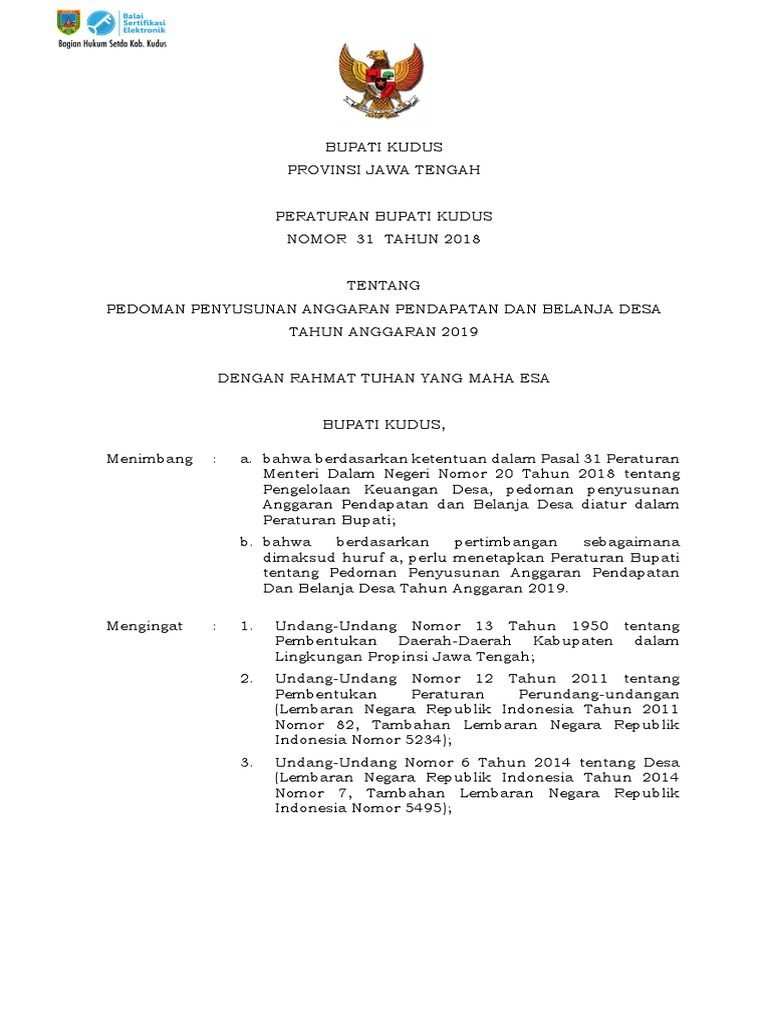 Pedoman APB Desa Kudus 2019 | PDF | Pengelolaan Keuangan & Uang