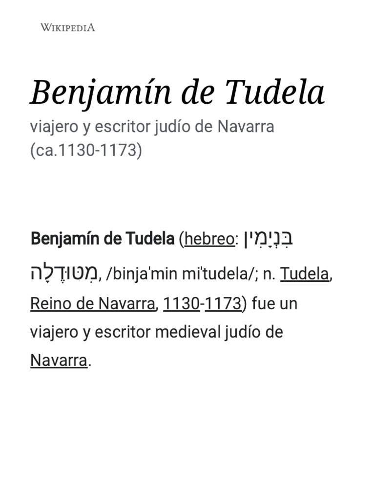 Benjamín de Tudela - Wikipedia, La Enciclopedia Libre | PDF | Judios y ...