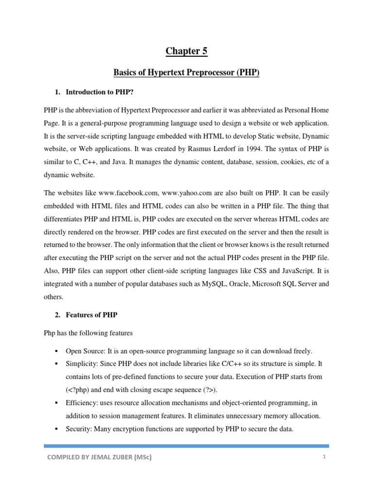 Chapter 5 Server Side Scripting (PHP) | PDF | Php | Hypertext Transfer Protocol