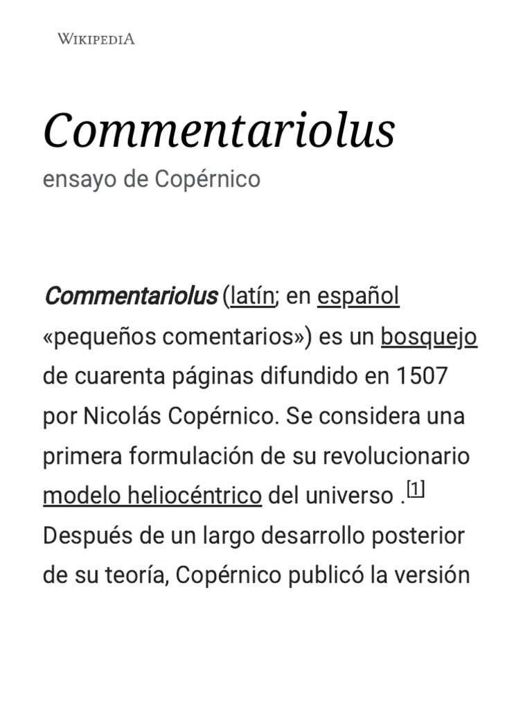 Commentariolus - Wikipedia, La Enciclopedia Libre | PDF | Nicolás ...